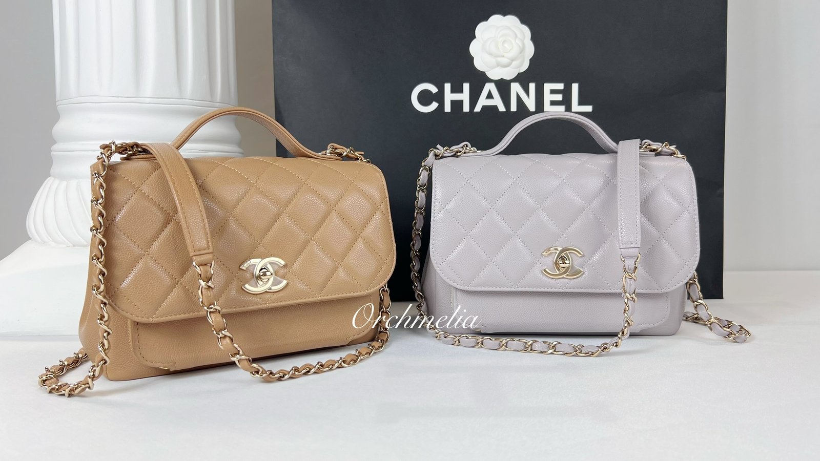 Chanel 22B Dark Beige and Light Grey Caviar Medium Size Business ...