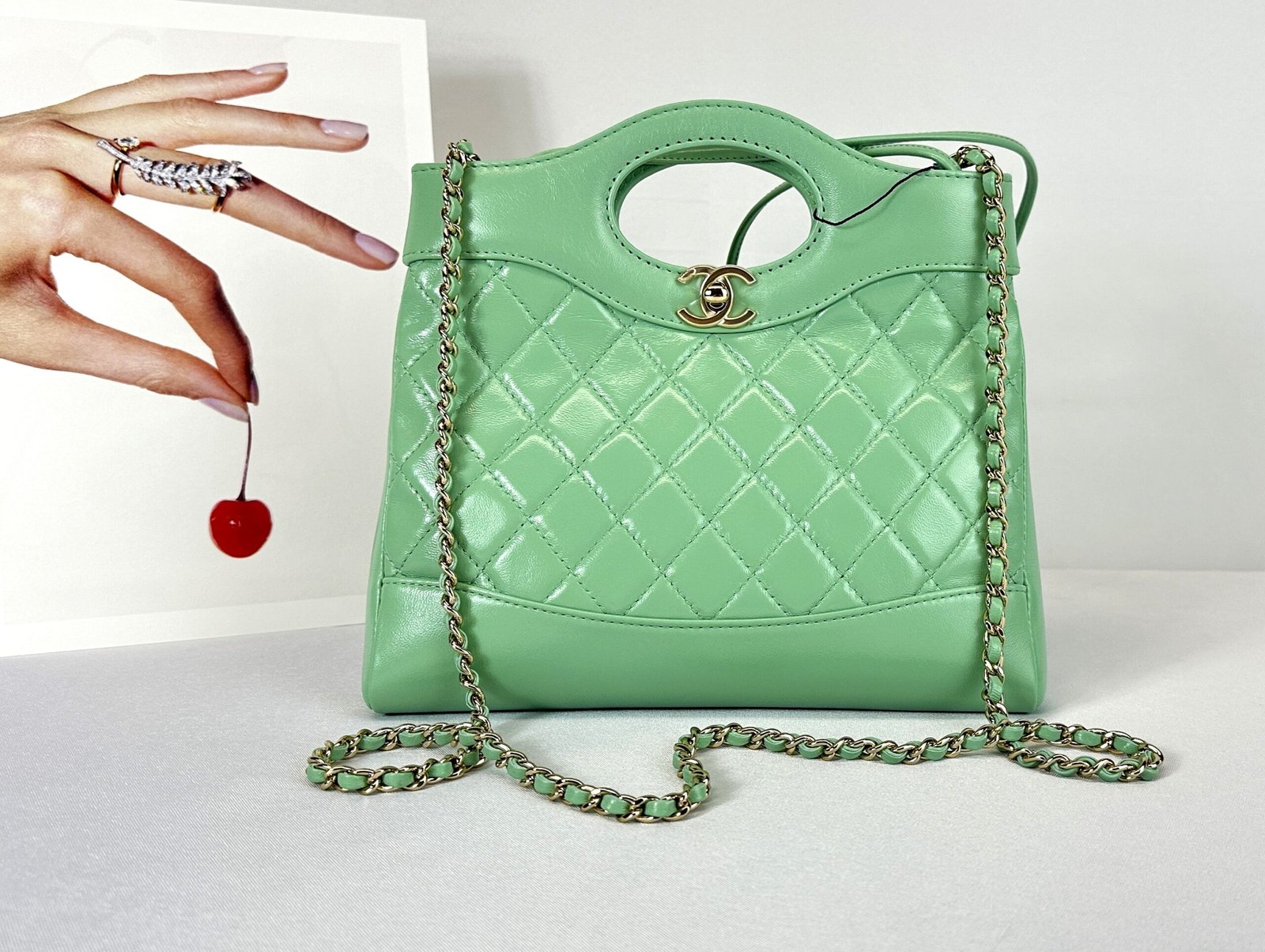 Chanel 24S Green Shiny Lambskin Mini 31 Bag with Champagne Gold ...