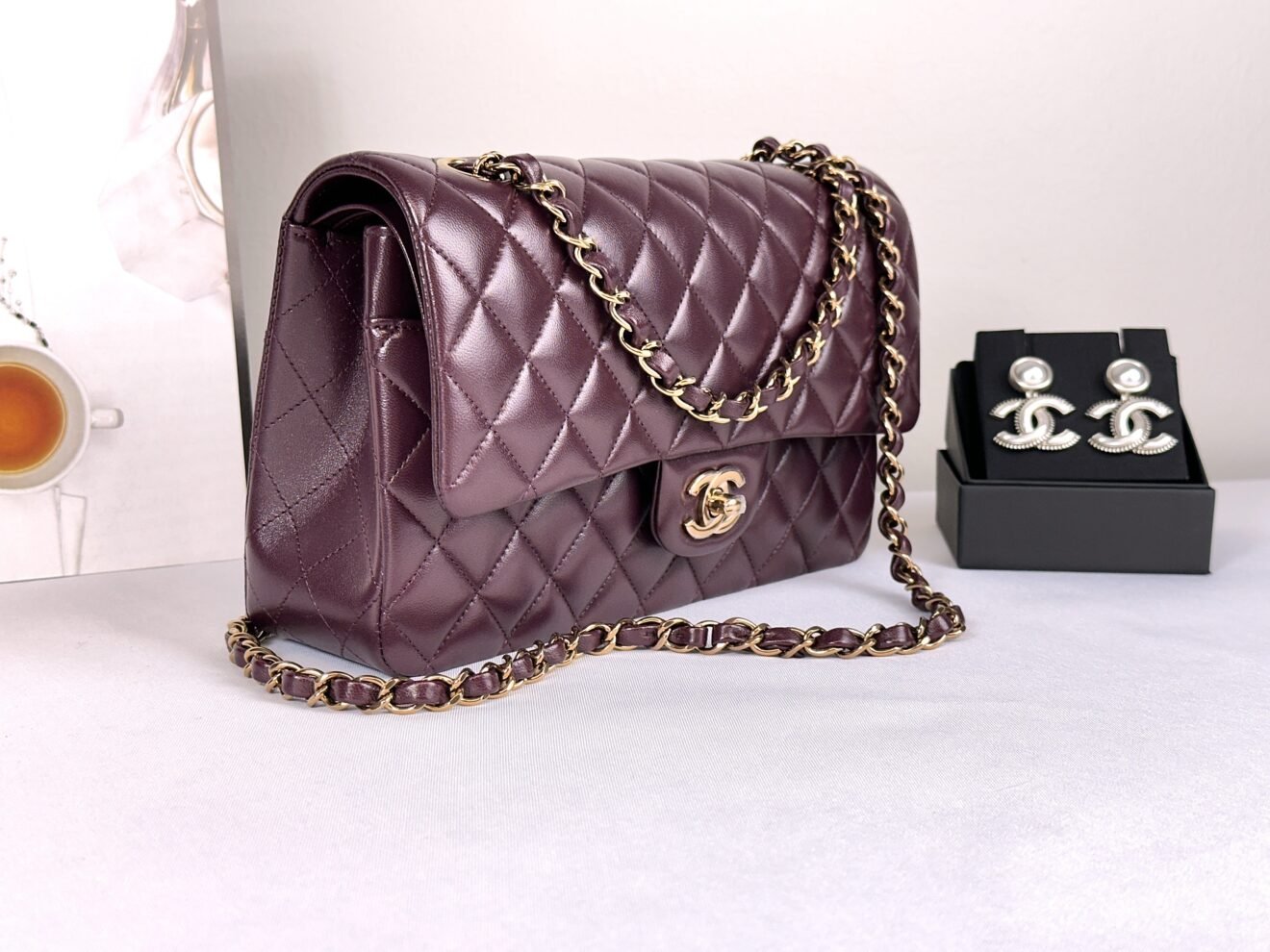 Chanel 24B Burgundy Lambskin Medium Classic Flap with Rose Gold ...