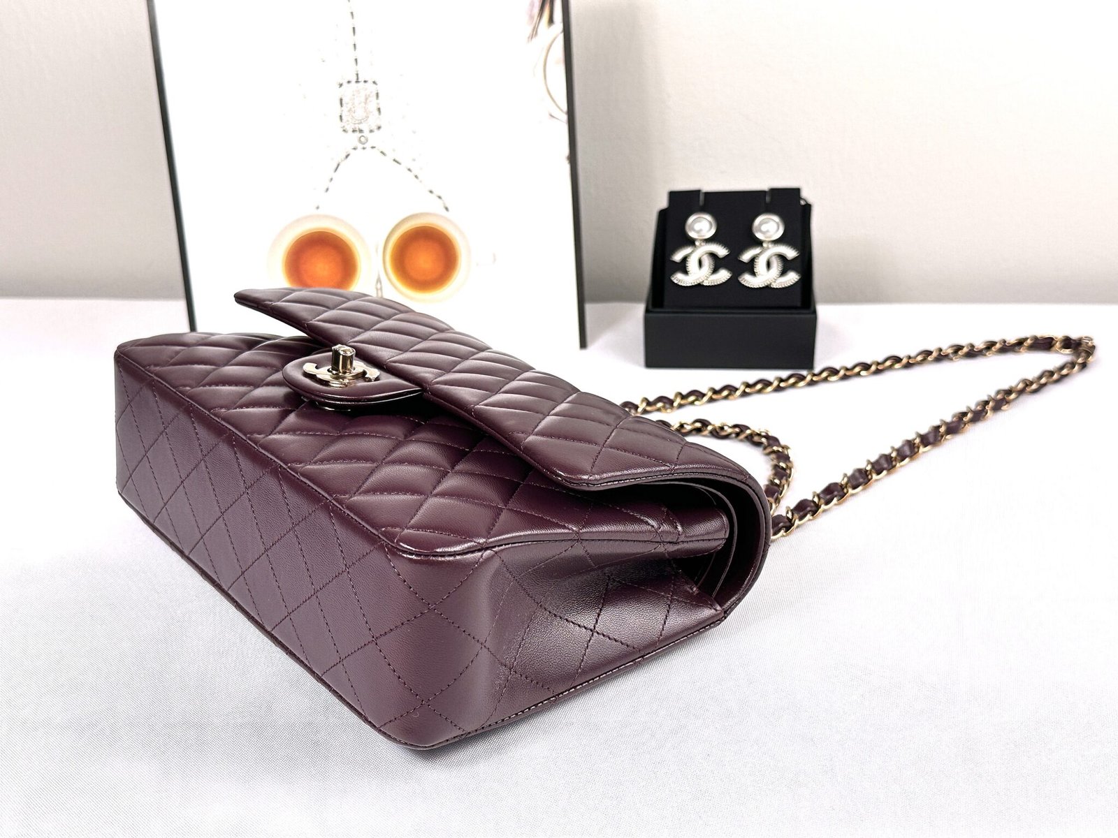 Chanel 24B Burgundy Lambskin Medium Classic Flap with Rose Gold ...